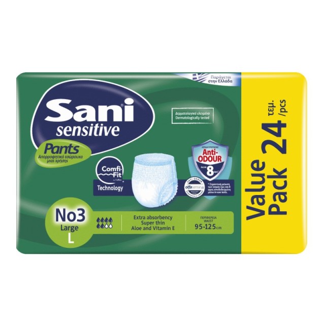 Sani Sensitive Pants No.3 Large Ελαστικό Εσώρουχο Ακράτειας 24 Τεμάχια ...